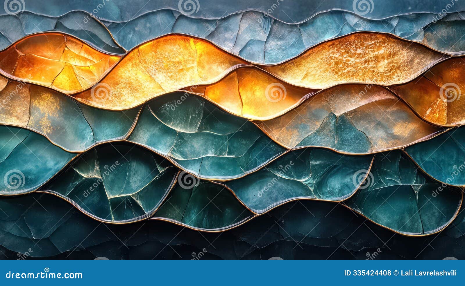 Abstract Design with Teal and Gold Fractured Glass Pattern Stock ...
