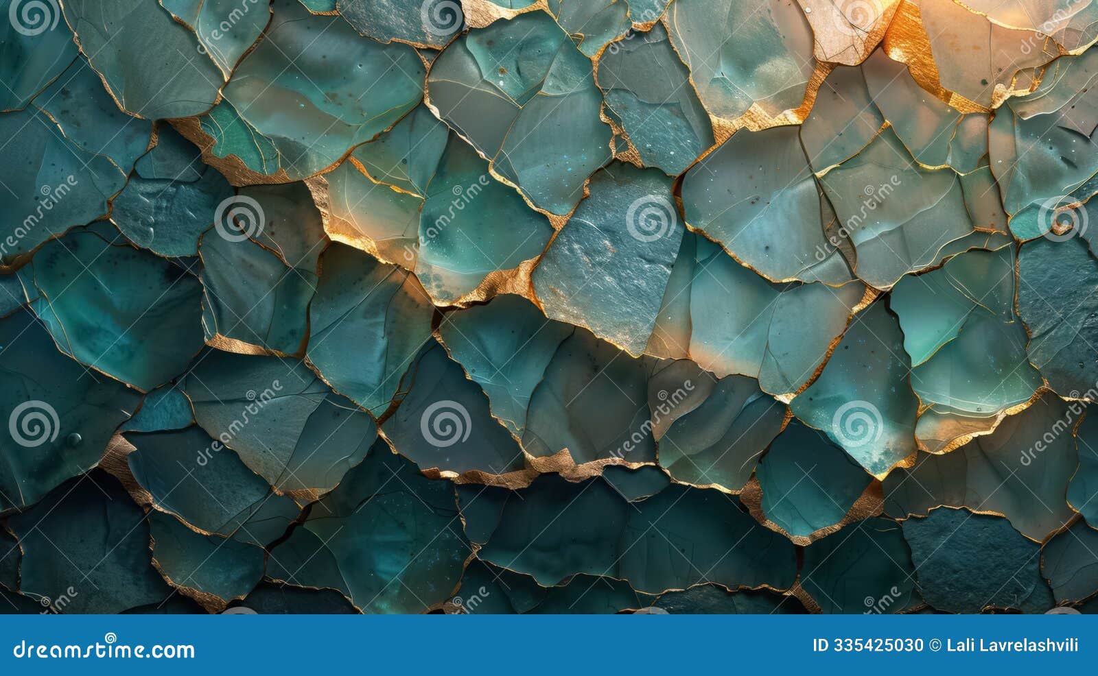 Abstract Design with Teal and Gold Fractured Glass Pattern Stock ...
