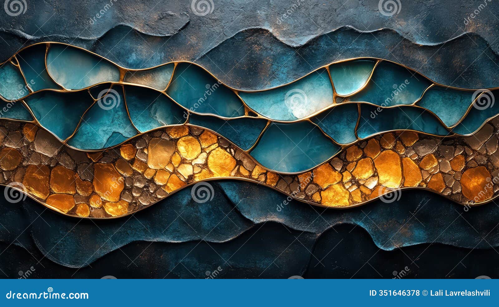 Abstract Design with Teal and Gold Fractured Glass Pattern Stock ...