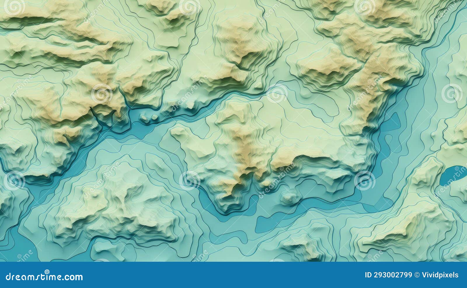 Abstract Design of a Topographic Map Using Greens and Blues Stock ...