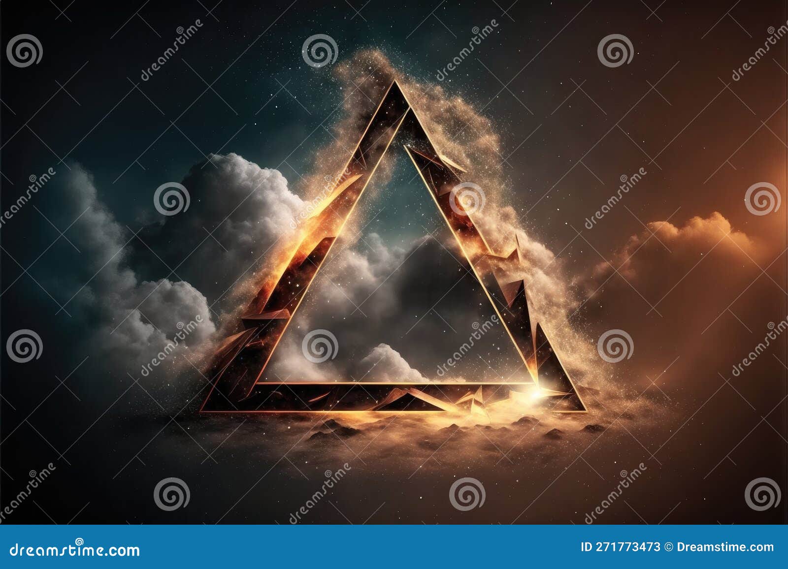 Abstract Design of Triangle Shape Cloud with Dying Colorful Particles ...