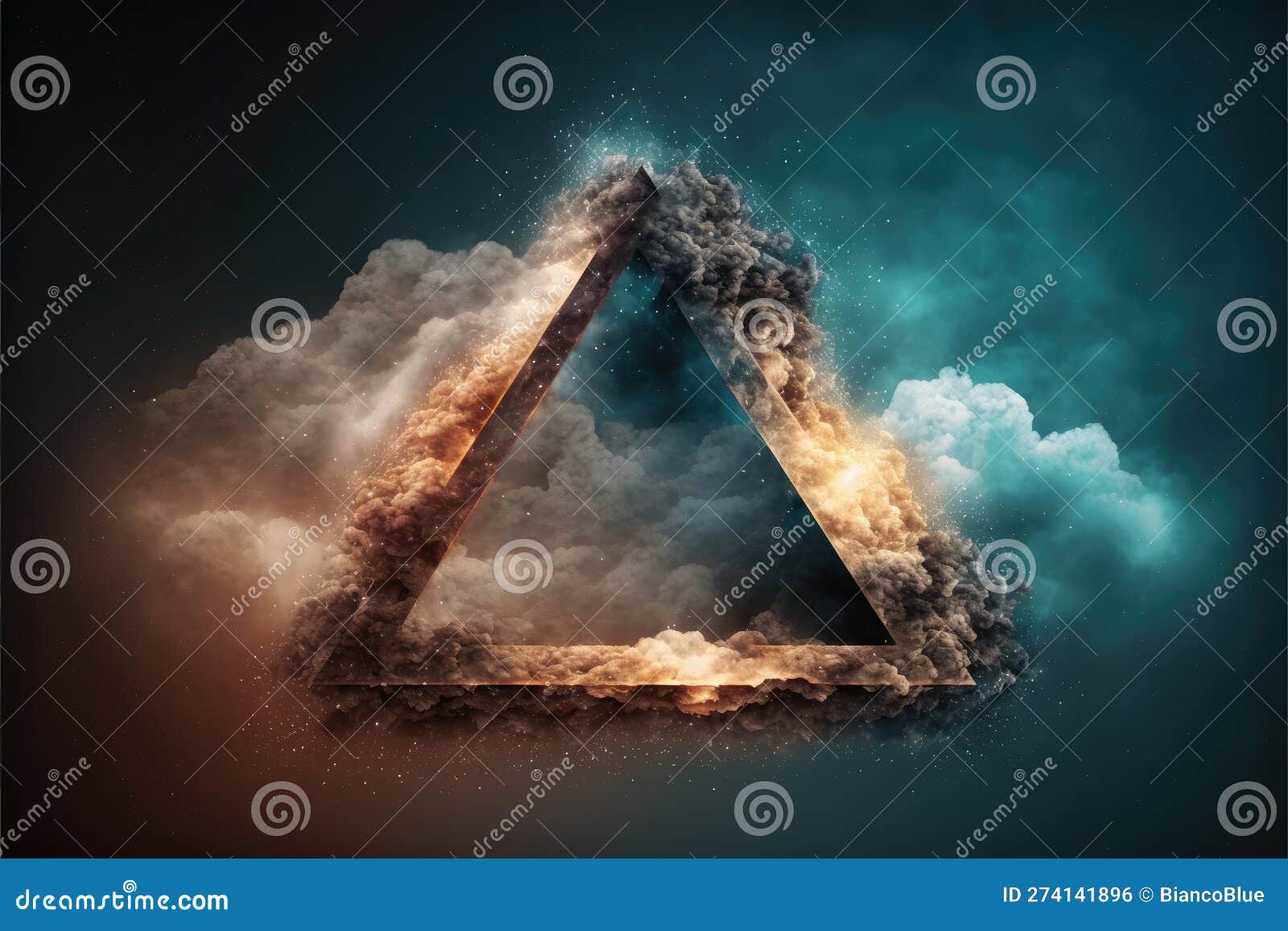 Abstract Design of Triangle Shape Cloud with Dying Colorful Particles ...