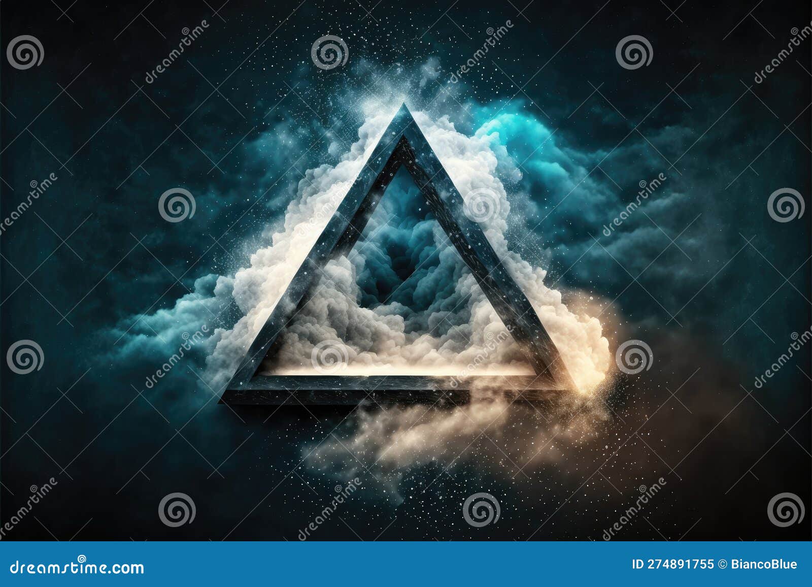 Abstract Design of Triangle Shape Cloud with Dying Colorful Particles ...