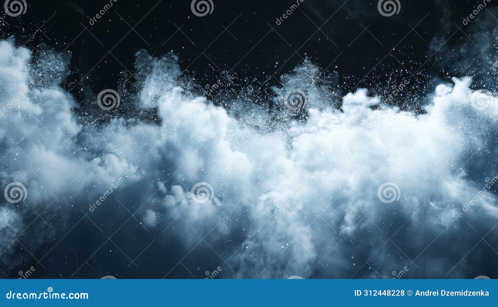 An Abstract Design of White Powder Snow Clouds Exploding on a Dark ...