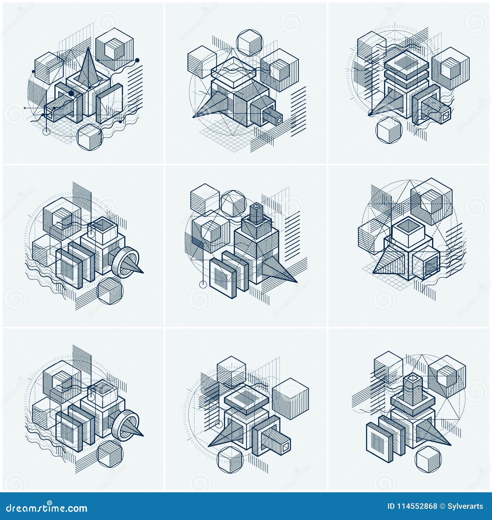 Abstract Designs with 3d Linear Mesh Shapes and Figures, Vector Stock ...