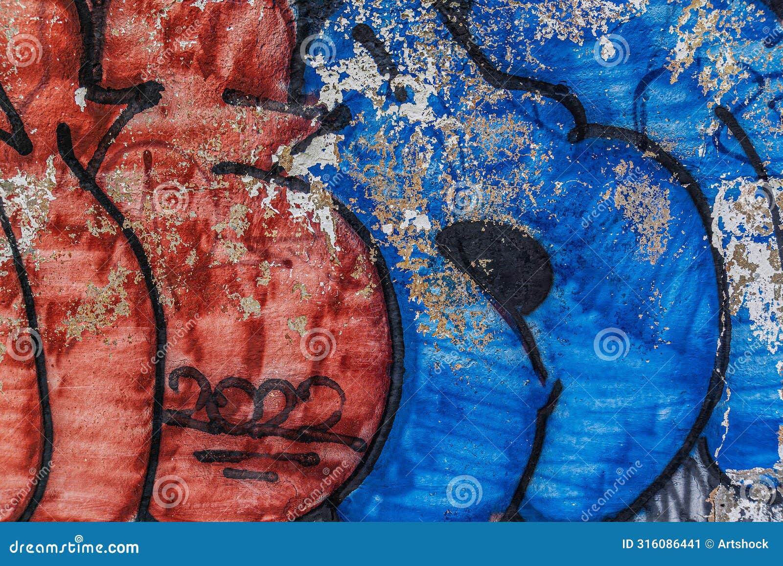 Blue and Red Graffiti on Wall Stock Image - Image of blue, wall: 316086441