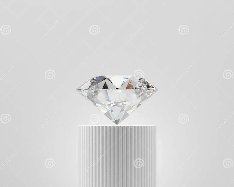 Abstract Diamond Gem Placed on White Pedestal Background 3d Render ...