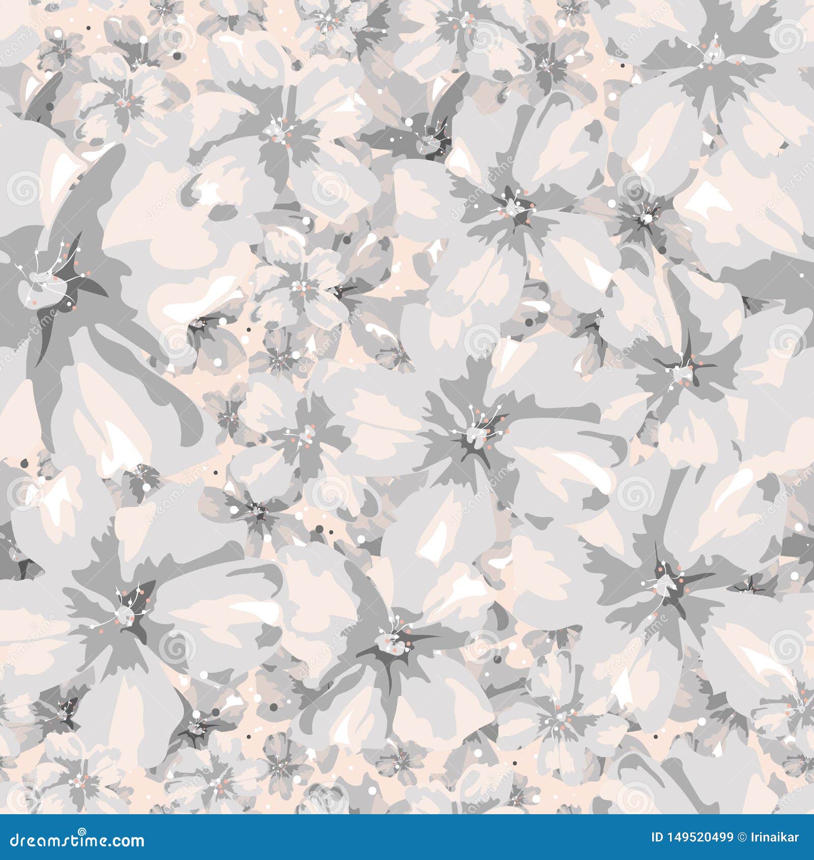 Abstract Different Size Gray and Pink Flowers on Coral Background ...