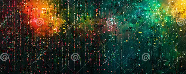 Abstract Digital Art with Colorful Binary Code and Light Effects on ...