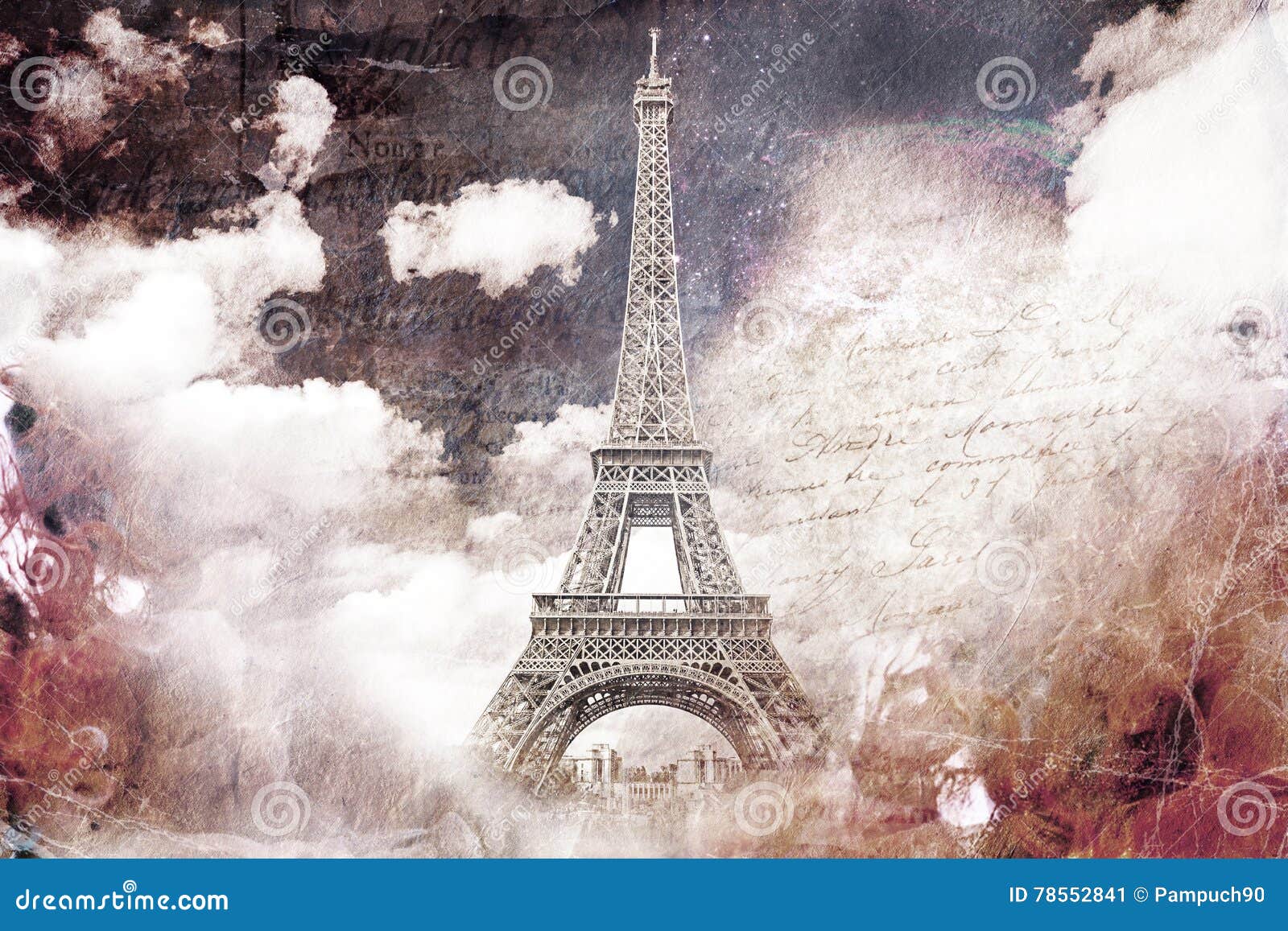 Abstract Digital Art of Eiffel Tower in Paris. Old Paper. Postcard ...