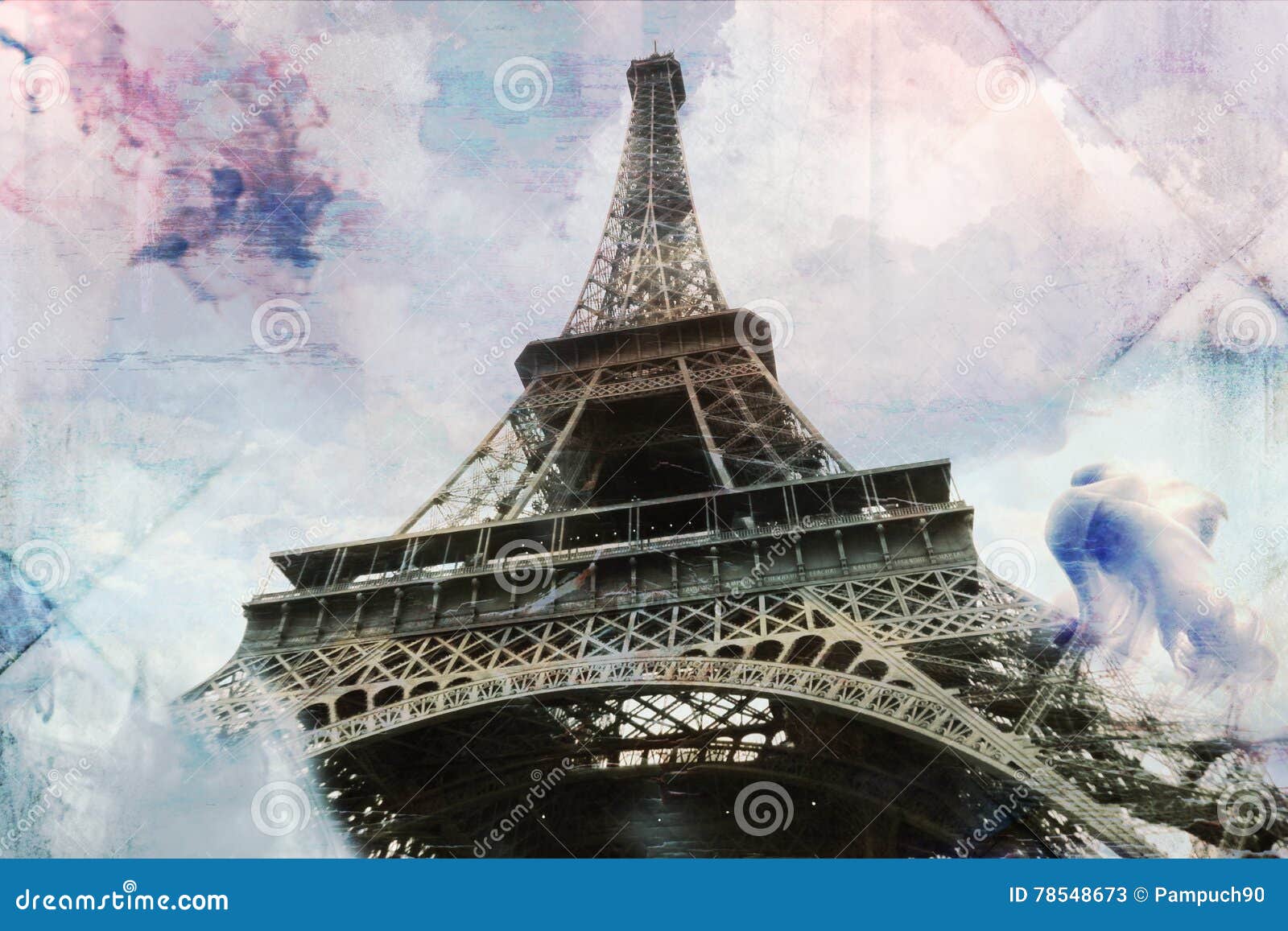 Abstract Digital Art of Eiffel Tower in Paris, Tile Texture Blue ...