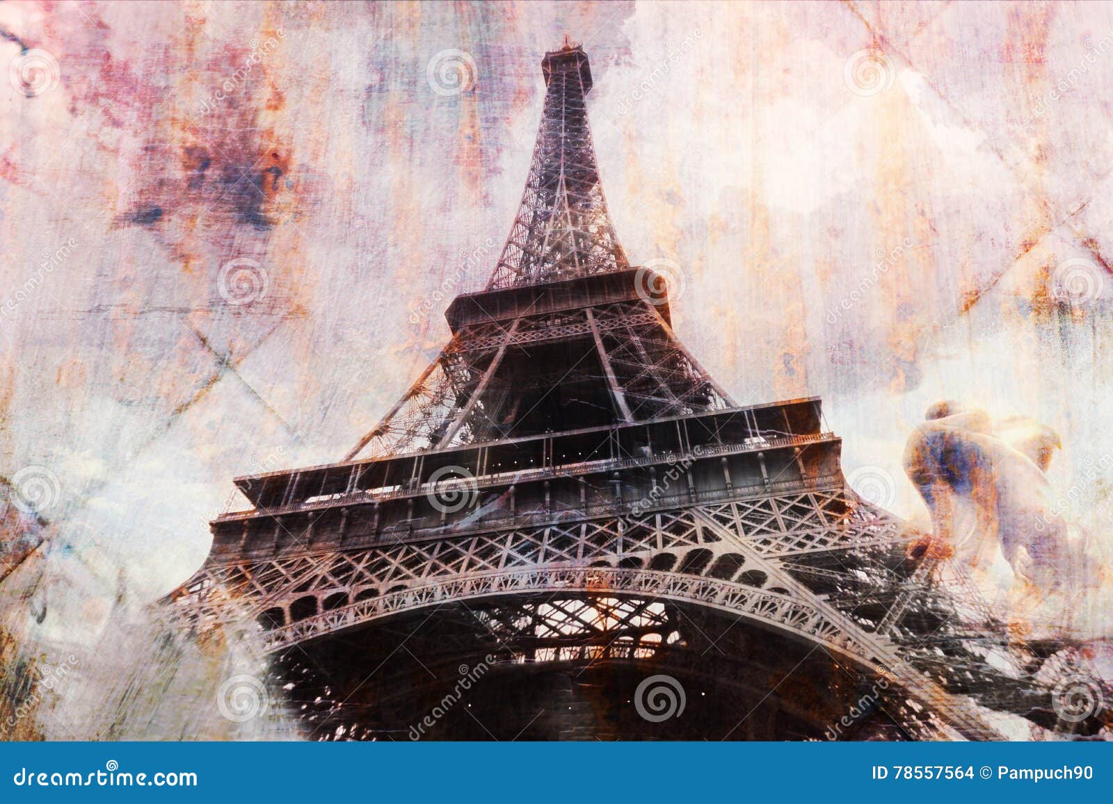 Abstract Digital Art Of Eiffel Tower In Paris, Tile Texture Rust ...