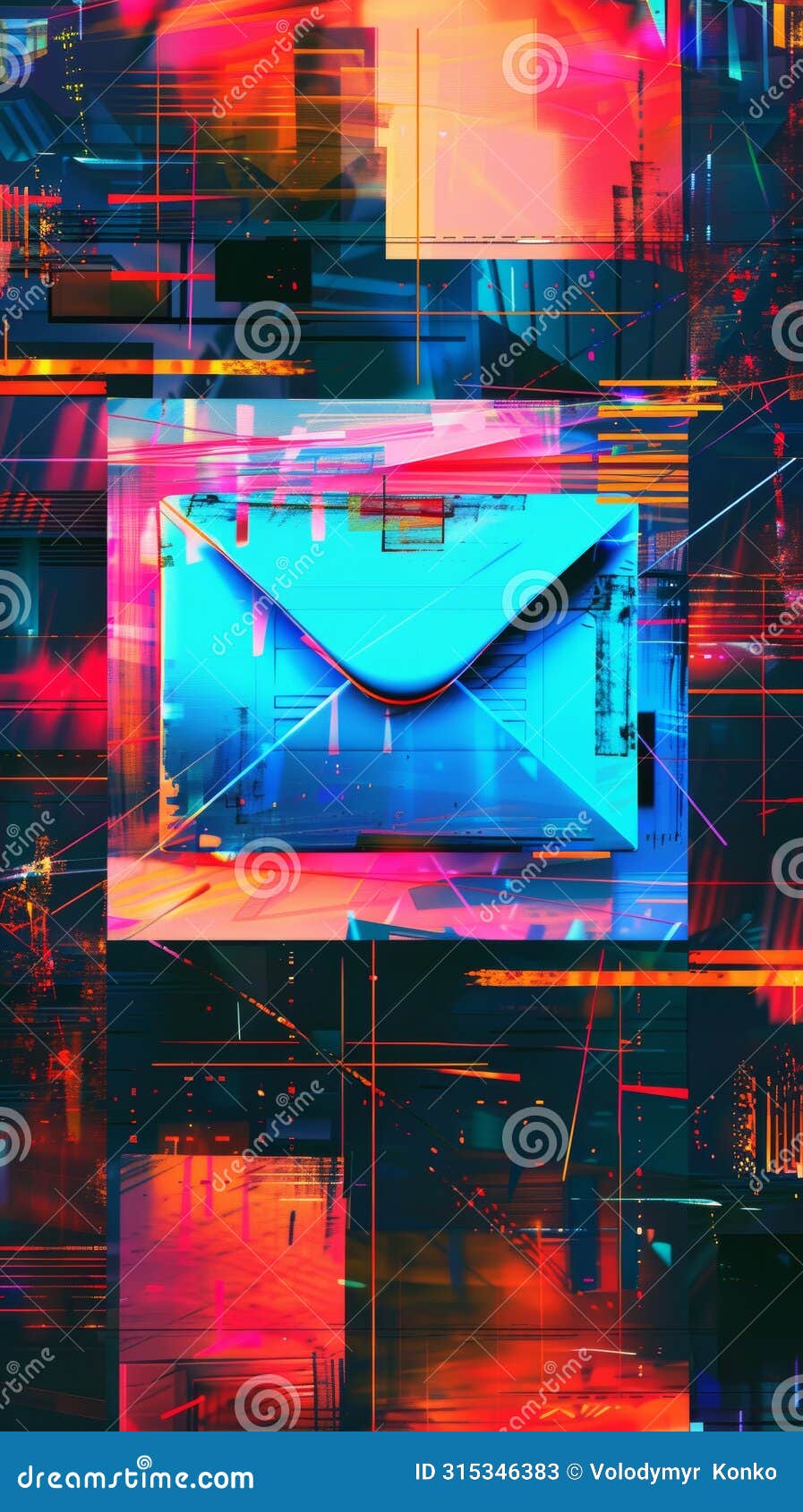 Abstract Digital Art of Email Envelope in Neon Lights Stock Image ...