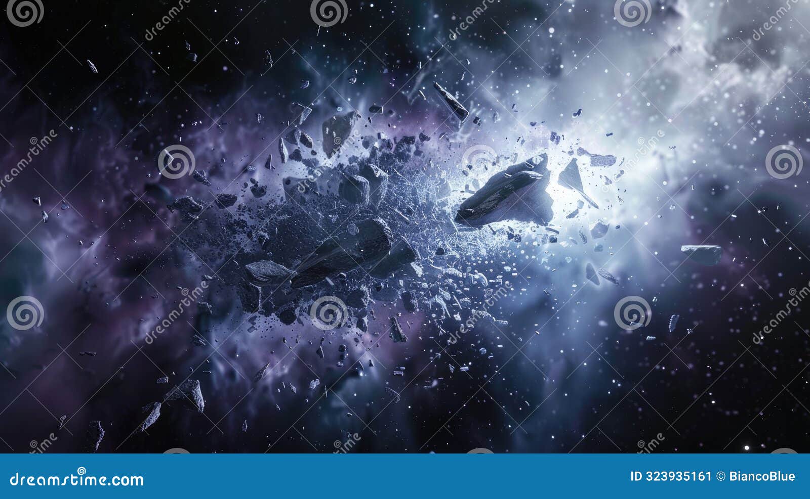 Abstract Digital Explosion with Debris and Particle on a Dark ...