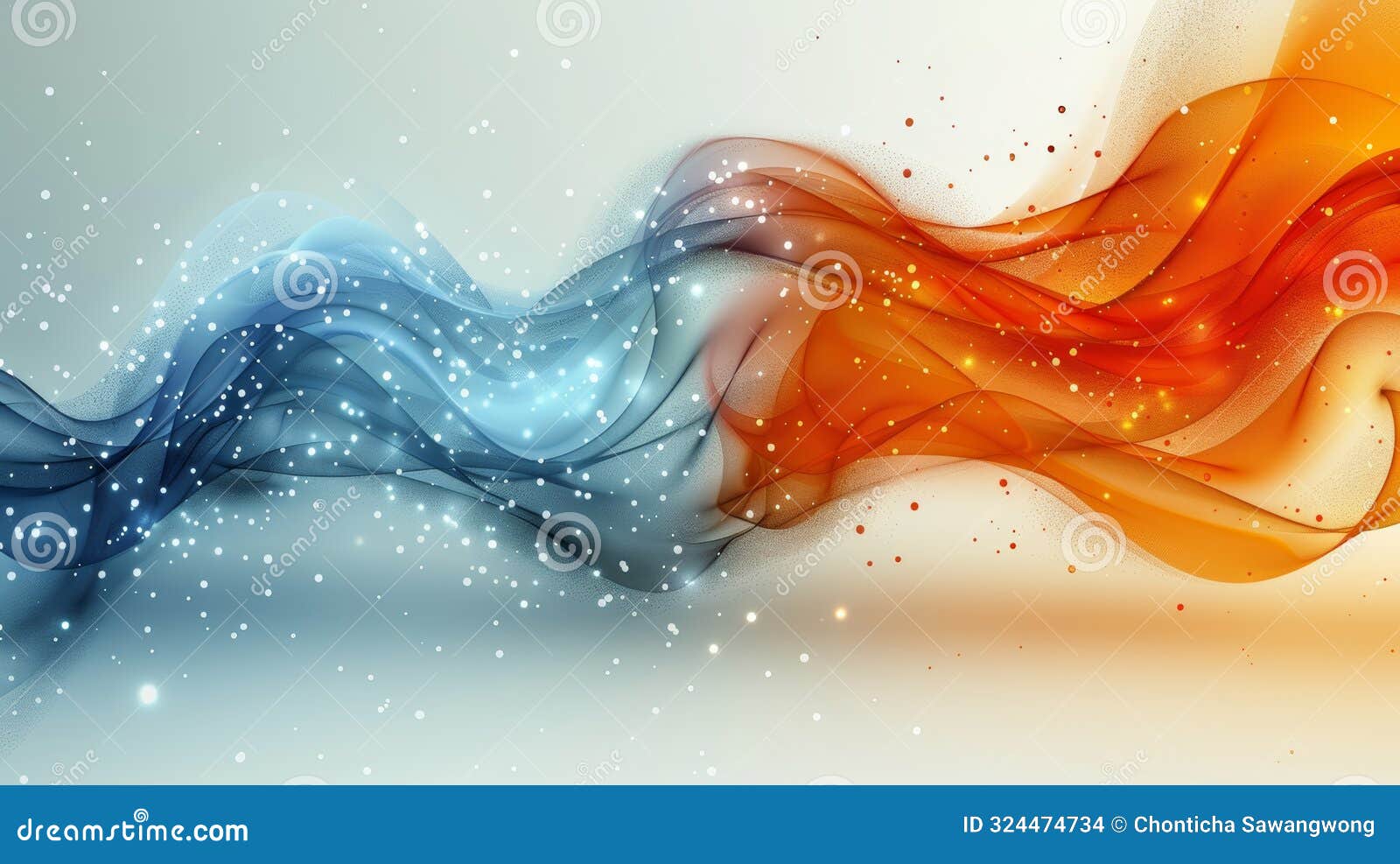 Abstract Digital Art with Flowing Blue and Orange Waves and Sparkles ...