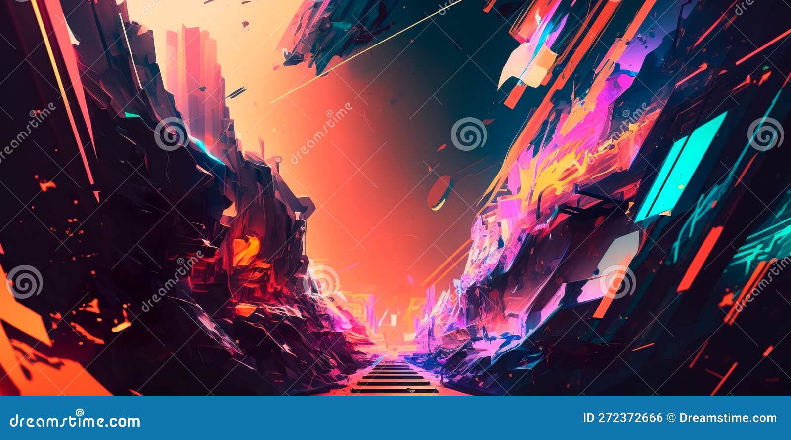 Abstract Digital Art with Glitch Effects and Neon Colors Generative AI ...