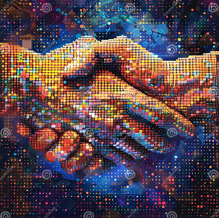 Abstract Pixelated Handshake - Digital Art with Geometric Patterns and ...