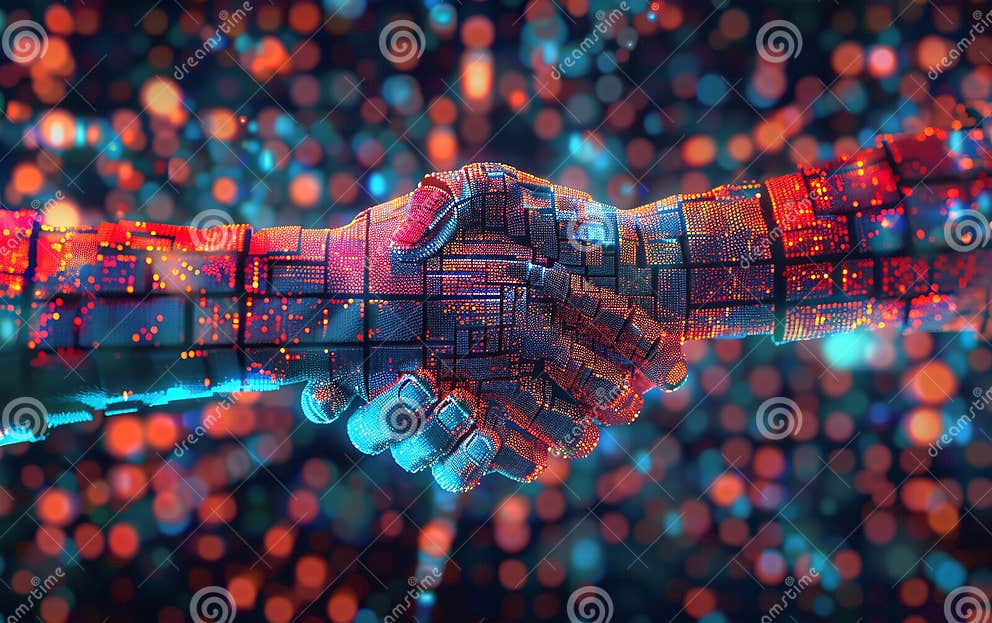 Abstract Pixelated Handshake - Digital Art with Geometric Patterns and ...