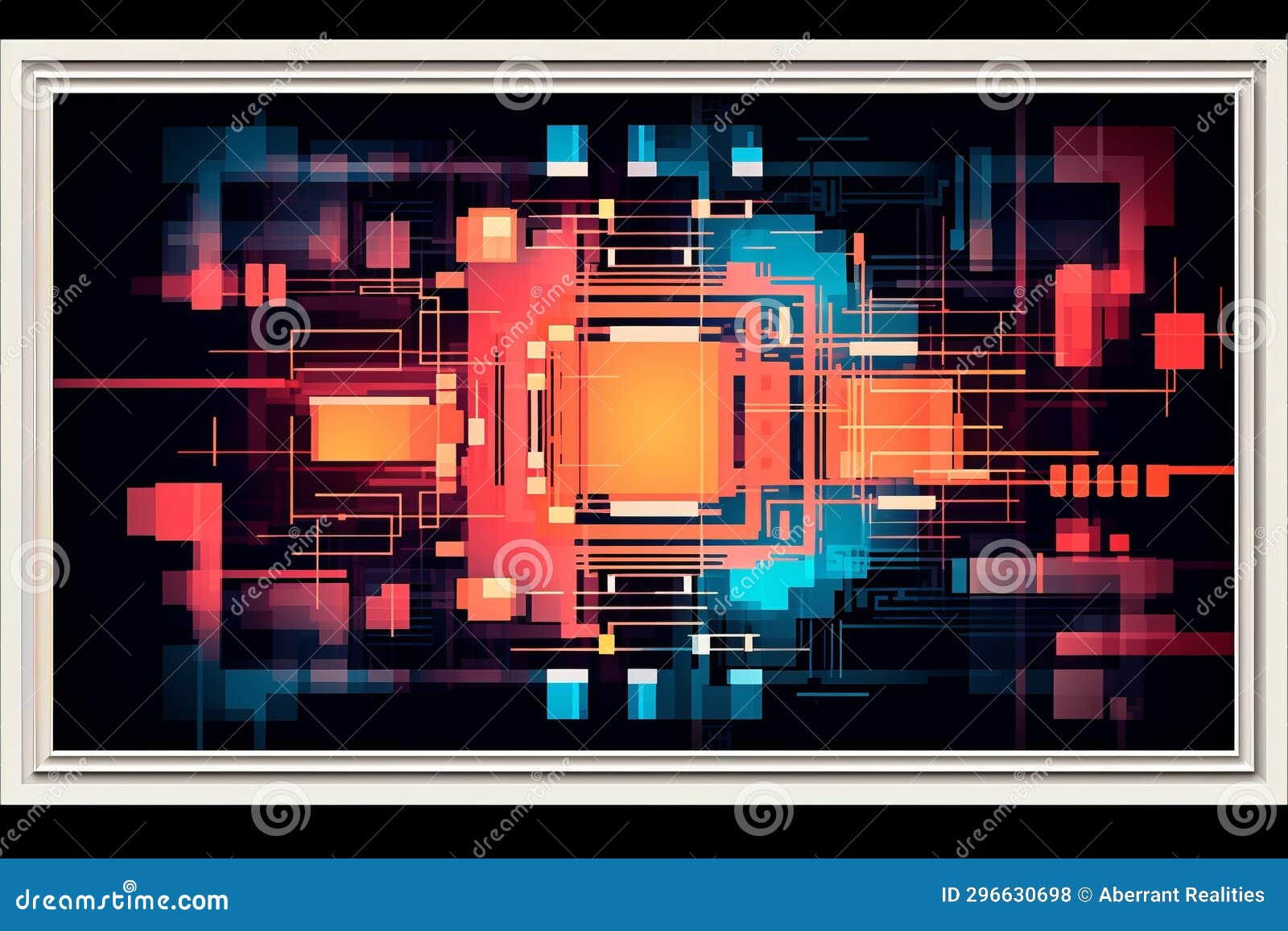 An Abstract Digital Art Piece with a Blue Orange and Red Color Scheme ...