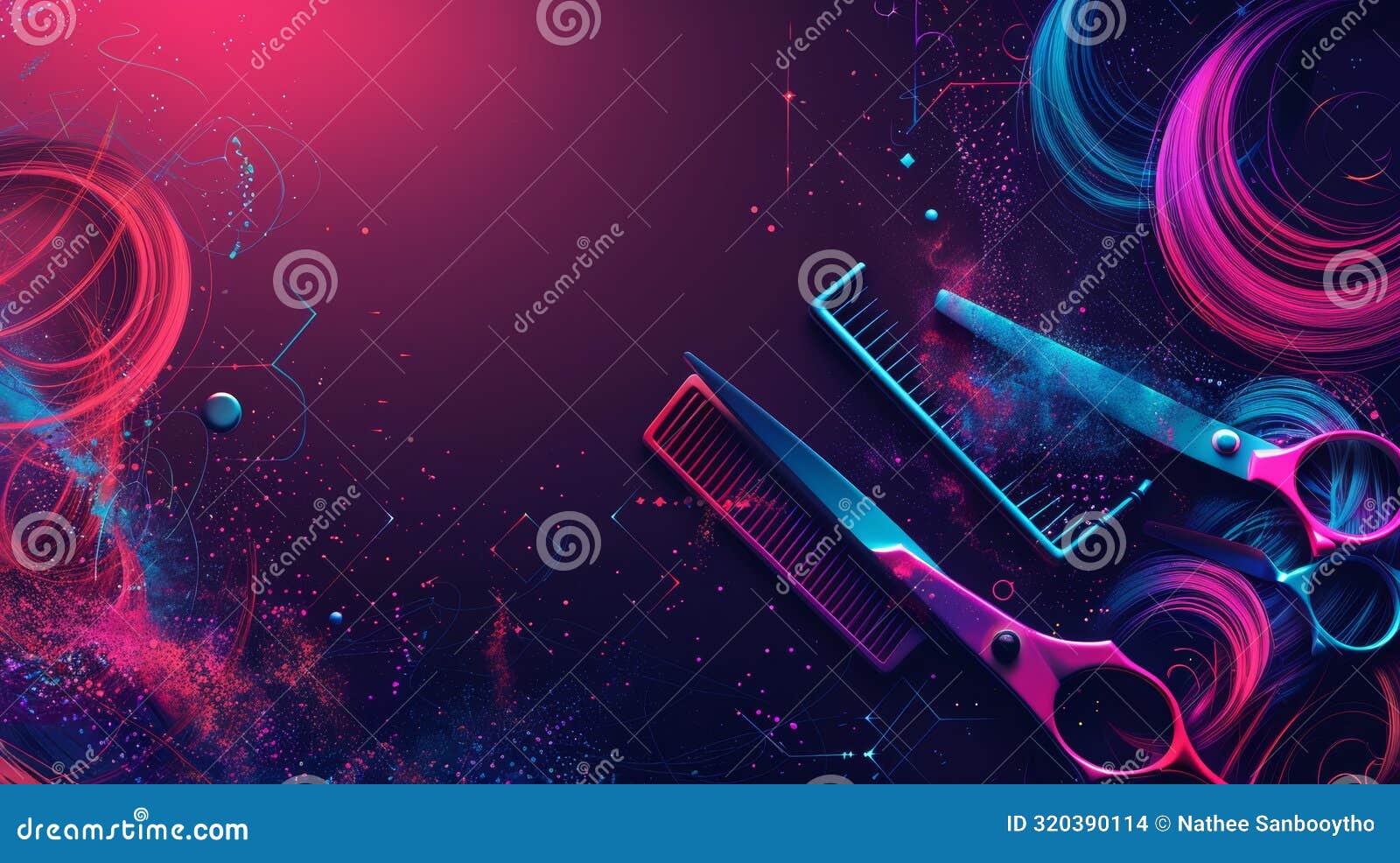Abstract Digital Art of Pink and Blue Hairdressing Tools with Musical ...
