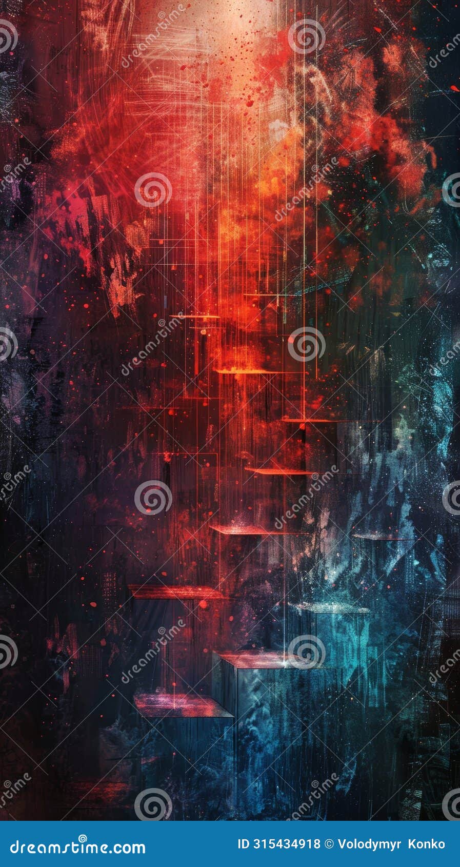 Abstract Digital Art with Red and Blue Neon Lights Stock Photo - Image ...