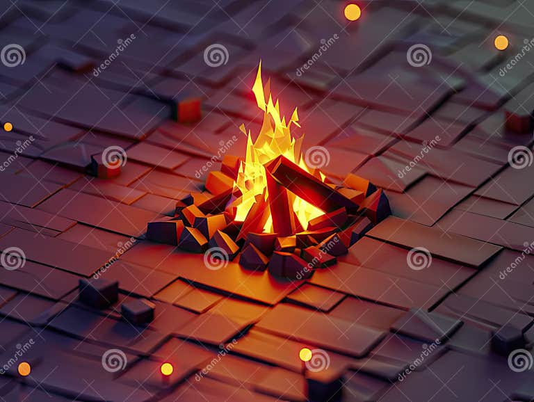 Abstract Digital Artwork of a Campfire with Glowing Embers on a ...