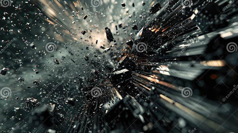 Abstract Digital Artwork of Exploding Black Cubes in Blue and Red ...