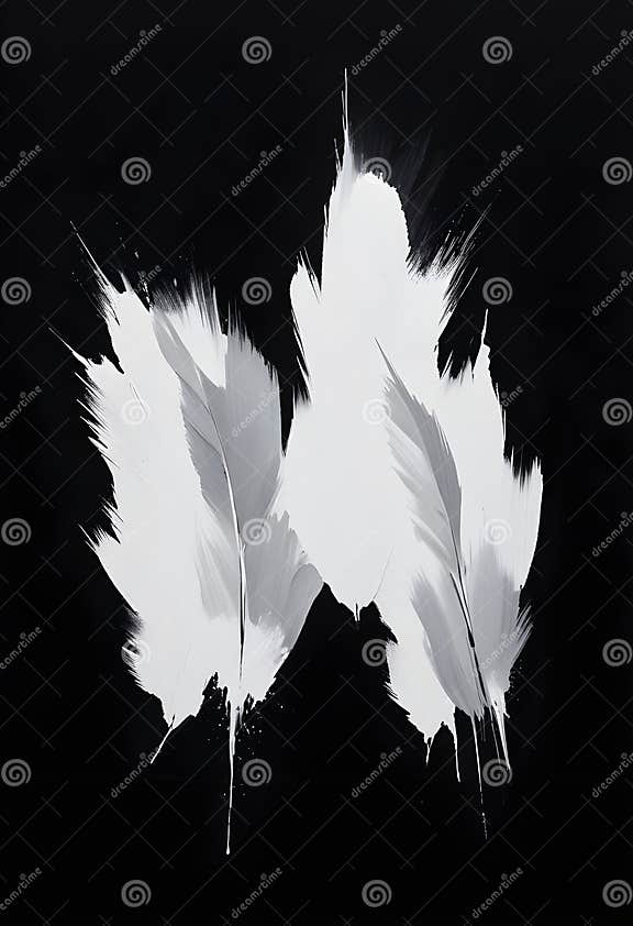 Three Stylized White Feathers Create a Striking Contrast Against Black ...