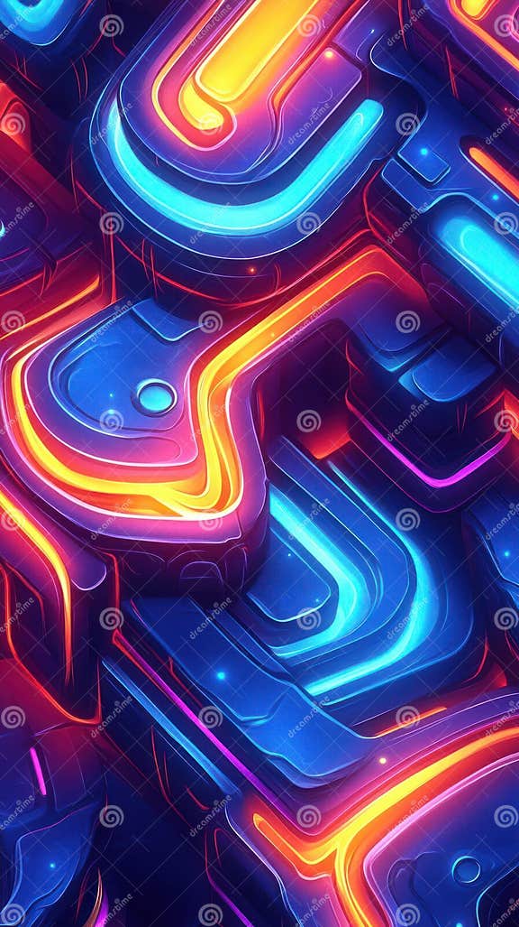 Abstract Digital Artwork Featuring Vibrant Neon Patterns and Shapes ...