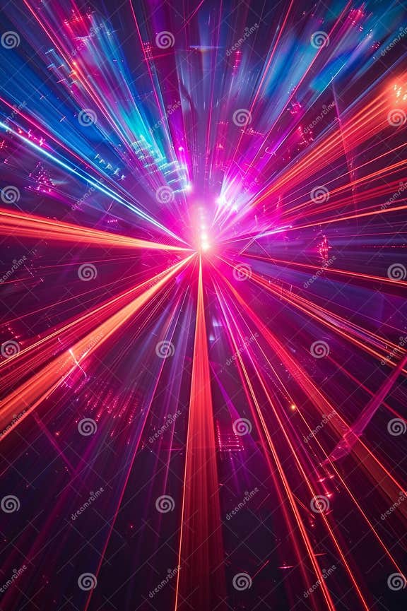 Abstract Digital Artwork with Neon Light Rays, Created Using Artificial ...