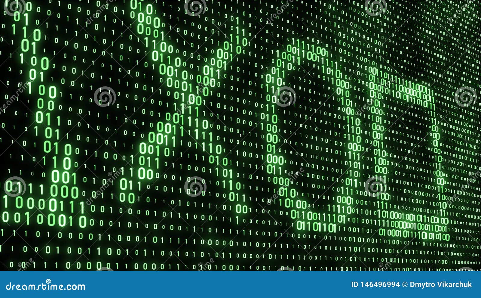 Abstract Digital Background. Binary Code. Abstract Shapes. Green Color ...