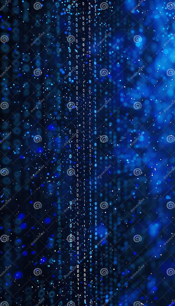 Abstract Digital Background Binary Code and Ai Algorithms Running in Deep Blue Realistic Photo ...