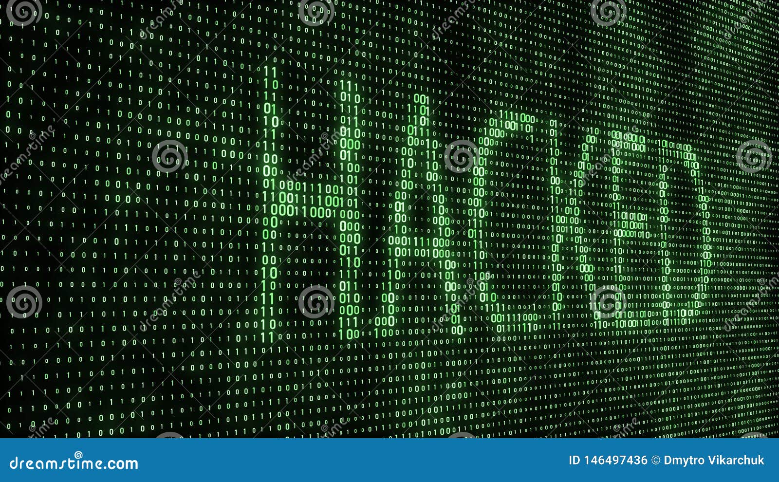 Abstract Digital Background. Binary Code. Hacked. Green Color. 3D ...