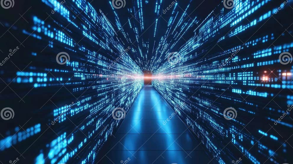 Abstract Digital Background Binary Code Information Flows through ...