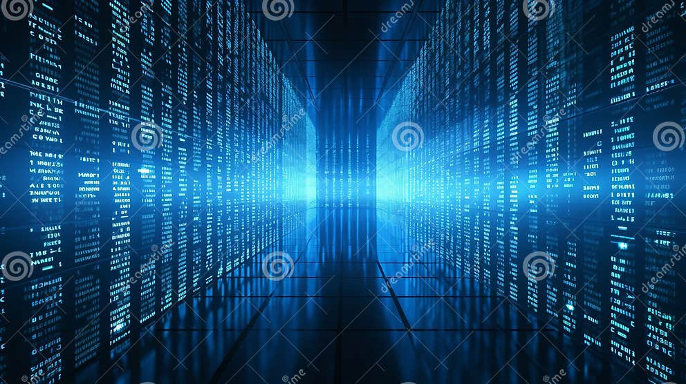 Abstract Digital Background with Blue Binary Code and Data Stream ...