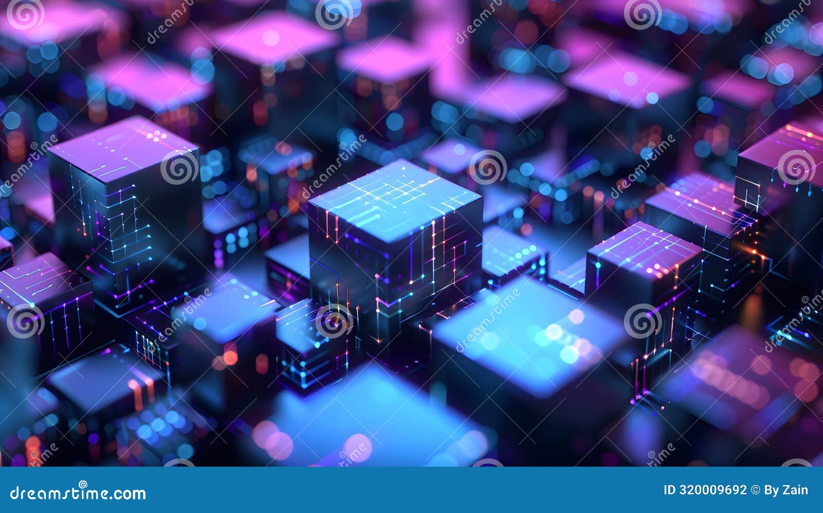 Abstract Digital Background with Blue and Purple Glowing Blocks ...