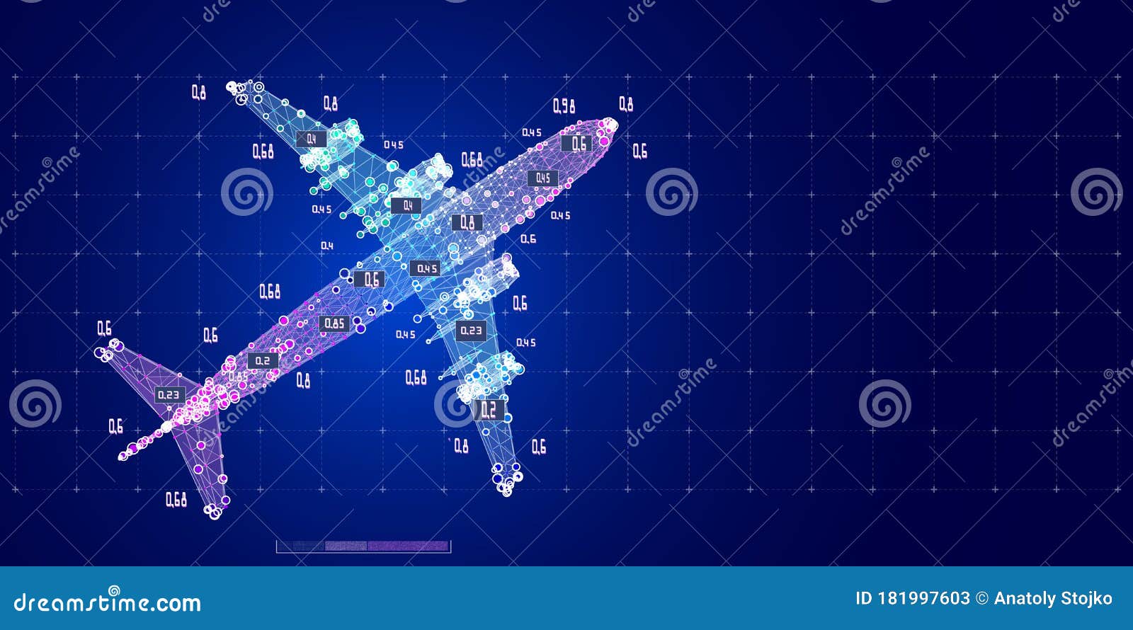Abstract Digital Background with 3d Grid Airplane and Data on Blue ...
