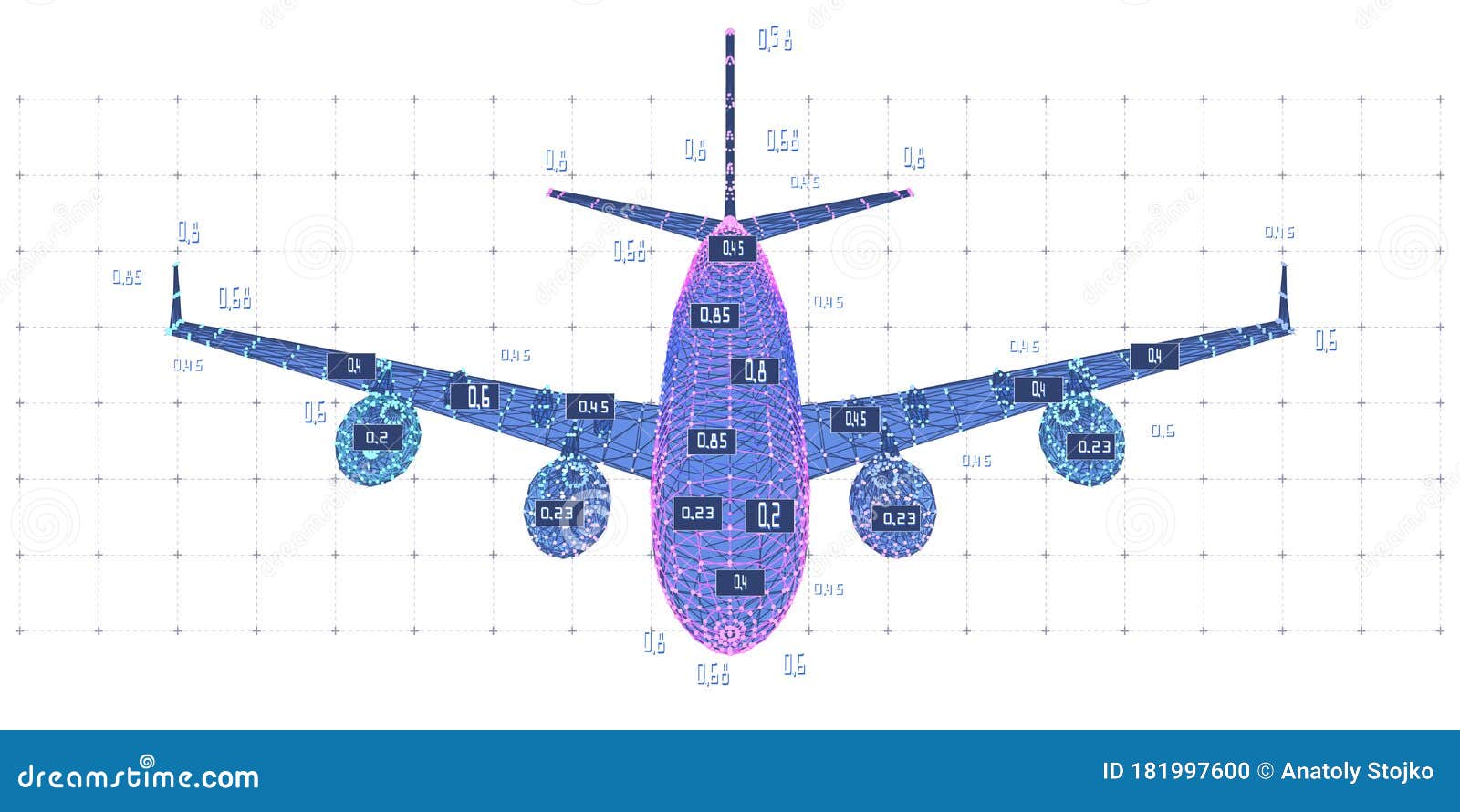 Abstract Digital Background with 3d Grid Airplane and Data on White ...