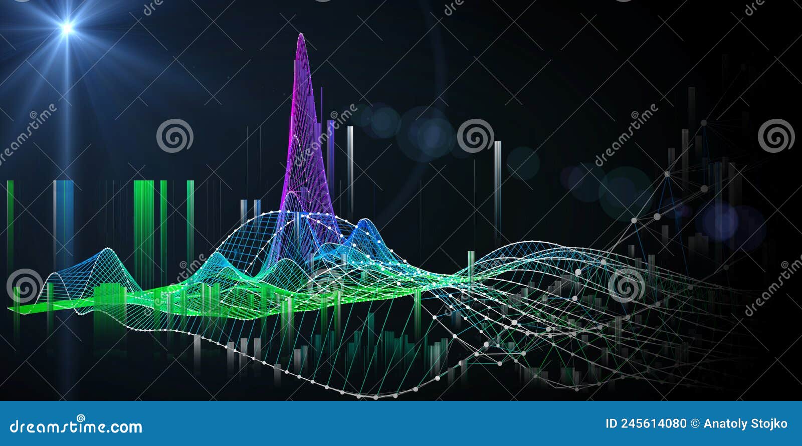 Abstract Digital Background with Graph and Light Spot on Black ...