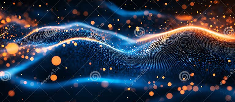 Abstract Digital Background of Moving Particles. Information Space Flow ...