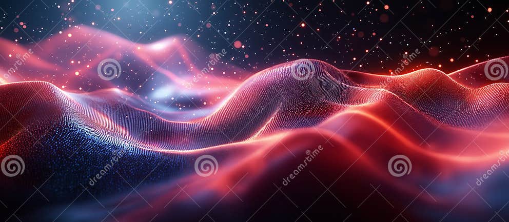 Abstract Digital Background of Moving Particles. Information Space Flow ...