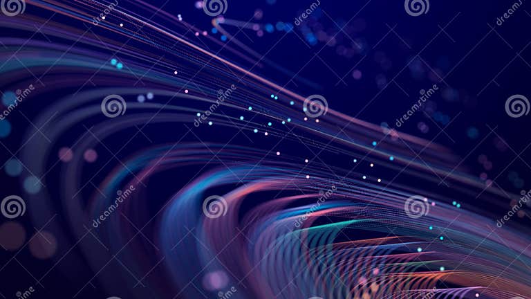 Abstract Digital Background of Moving Particles. Information Space Flow ...