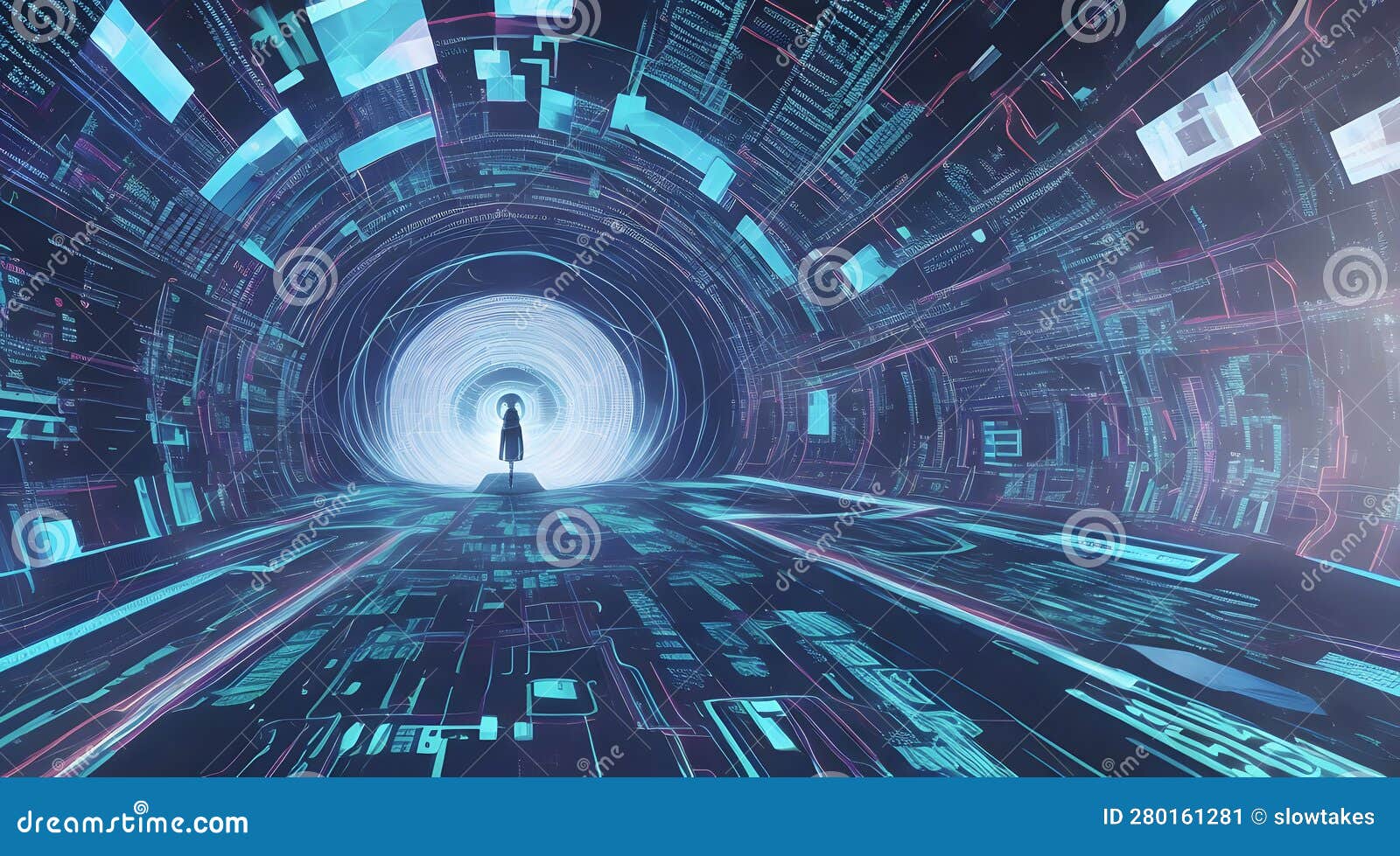 Abstract Digital Background Tech Binary Code Featuring Female Programmer Immersed In Coding