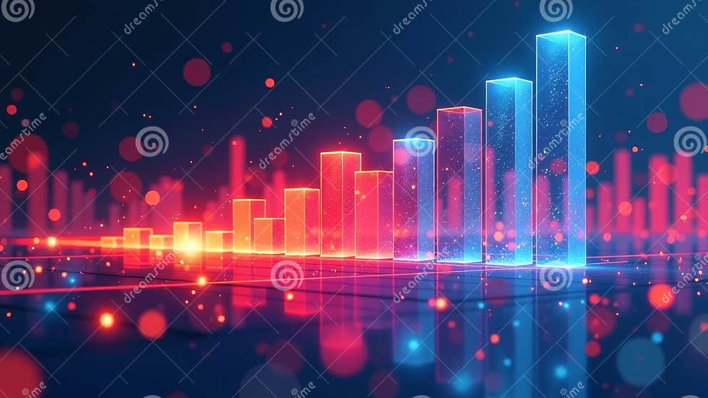 Abstract Digital Bar Graph with Colorful, Translucent Columns on a ...