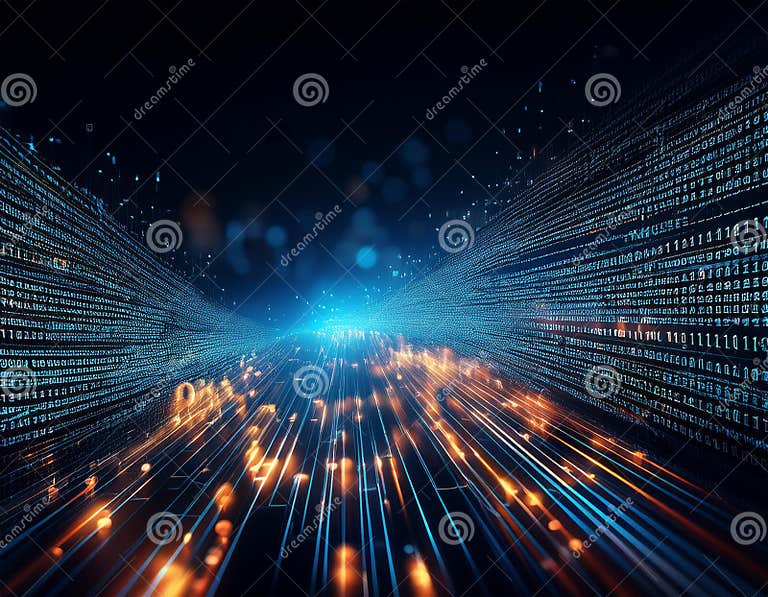 Abstract Digital Binary Code Flowing on Dark Background Stock Photo - Image of stream, code ...