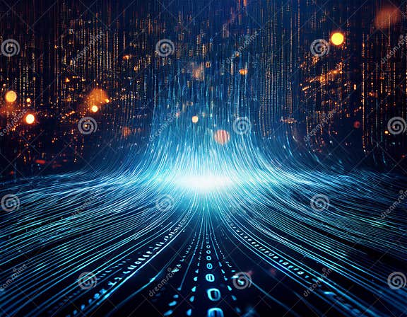 Abstract Digital Binary Code Flowing on Dark Background Stock Image - Image of matrix ...