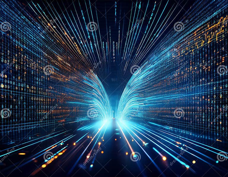 Abstract Digital Binary Code Flowing on Dark Background Stock Photo - Image of network, future ...