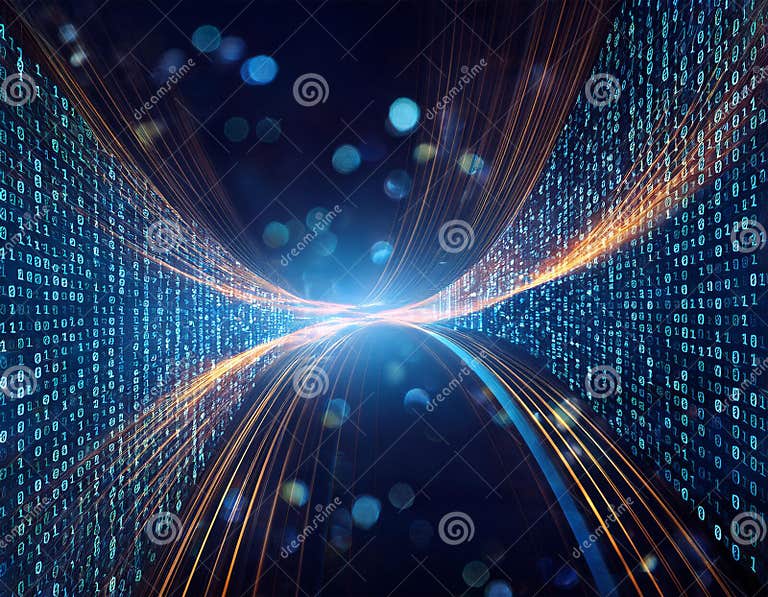Abstract Digital Binary Code Flowing On Dark Background Stock Image Image Of Space Matrix