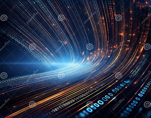 Abstract Digital Binary Code Flowing on Dark Background Stock Image - Image of network ...