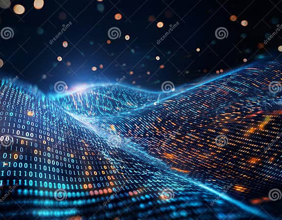 Abstract Digital Binary Code Flowing On Dark Background Stock Image